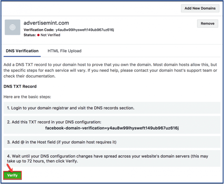 How to Verify Your Domain with Facebook - AdvertiseMint